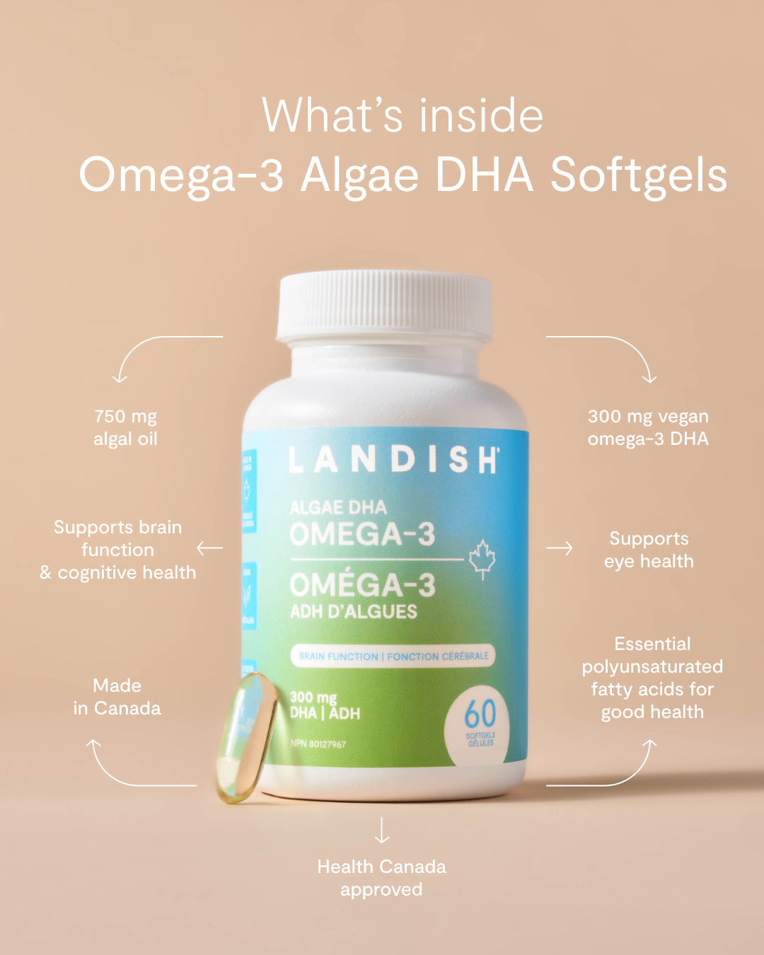 Omega-3 Algae DHA Softgels - Landish